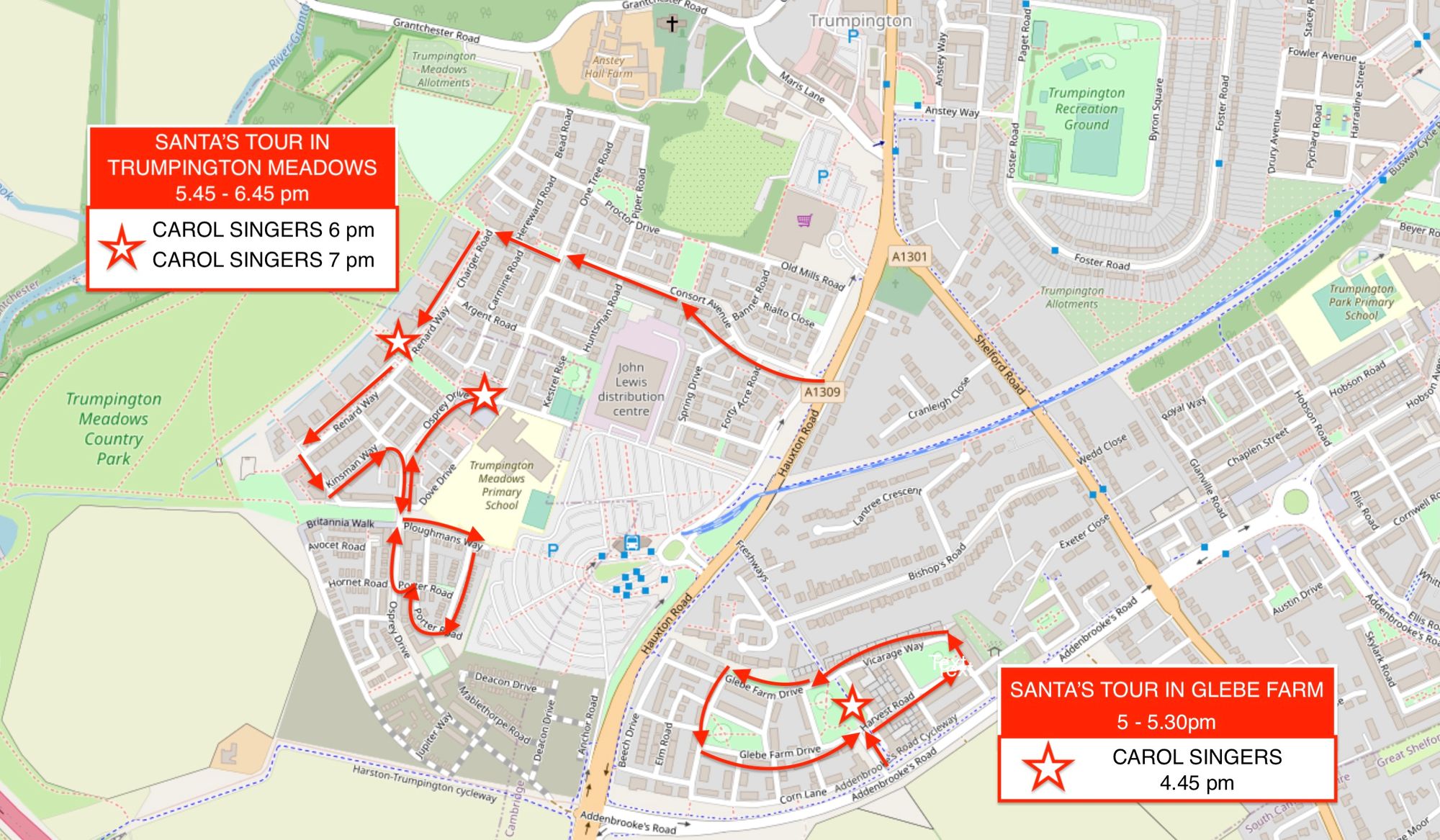 Santa's route for the Santa On Tour event - Saturday 11th December, 5pm ...